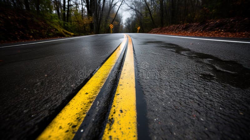 A Wet Road with a Yellow Line on the Side of it Stock Illustration ...