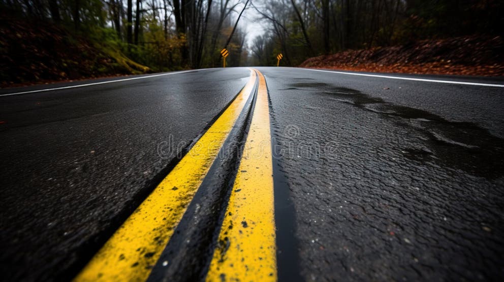 A Wet Road with a Yellow Line on the Side of it Stock Illustration ...