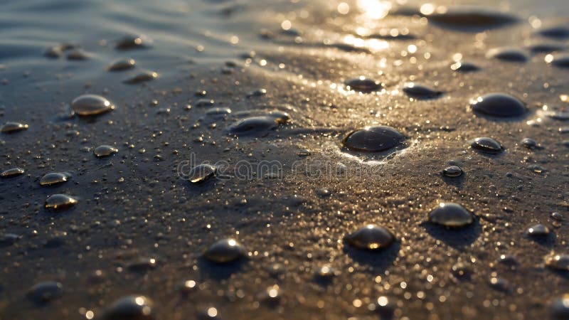 Wet Sand Featuring Smooth Texture, Water Droplets, and Gentle Ripples ...