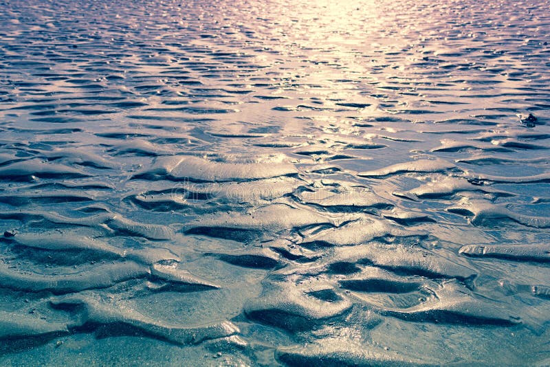Wet Sand Pattern on the Beach in the Sunset Light Close Up Stock Photo ...