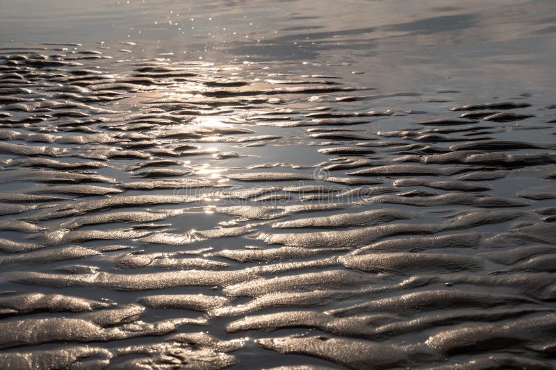 Wet Sand by the Sea at Sunset Stock Photo - Image of waves, background ...
