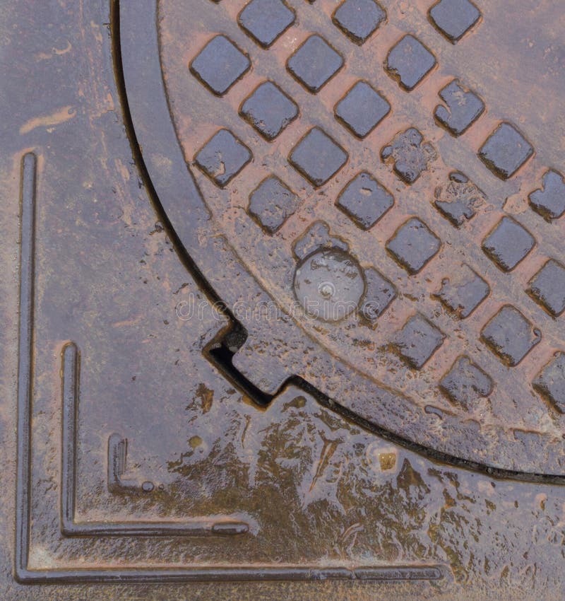 Wet Sewer Hatch. Background, Texture Stock Image - Image of brown ...
