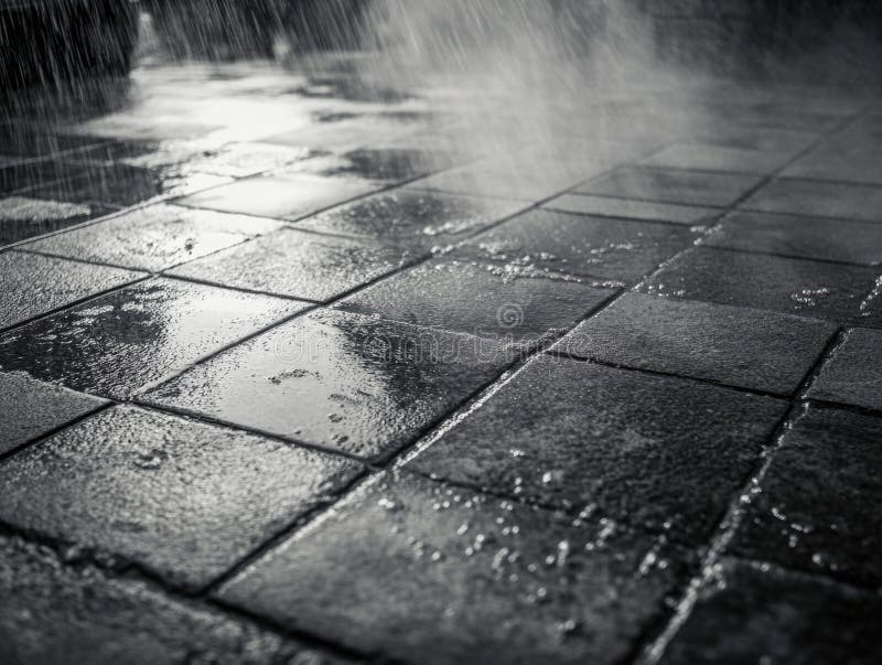 Wet Sidewalk with a Puddle of Water on it Stock Image - Image of light ...