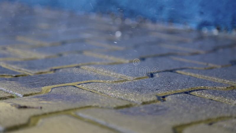 Wet Sidewalk in the Rain. Rain Drops Fall on the Pavement Stock Footage ...