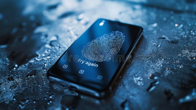 Wet Smartphone with Biometric Lock Screen Displaying Error Stock Photo ...