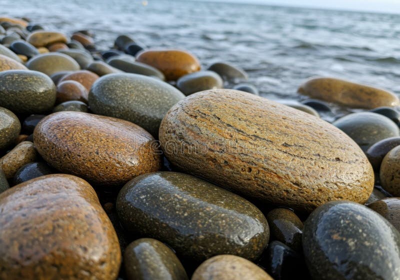 Wet Smooth Rocks on a Beach Near the Ocean Stock Illustration ...