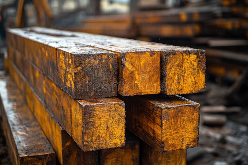 Wet Square Logs are Stacked, Creating an Interesting Geometric Pattern ...