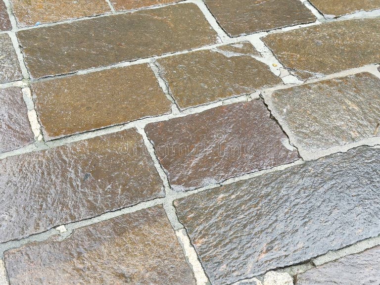 Wet Stone Pavement with Varied Rectangular Textures and Subtle Gloss ...