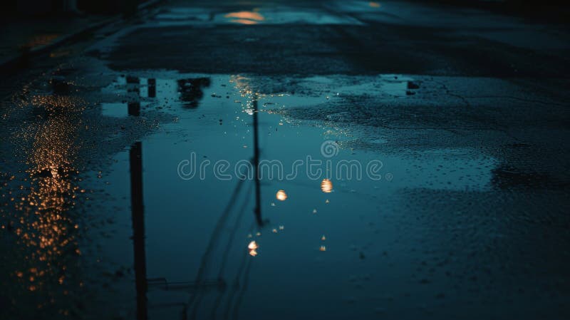 Wet Street at Twilight with Reflections of City Lights Stock ...