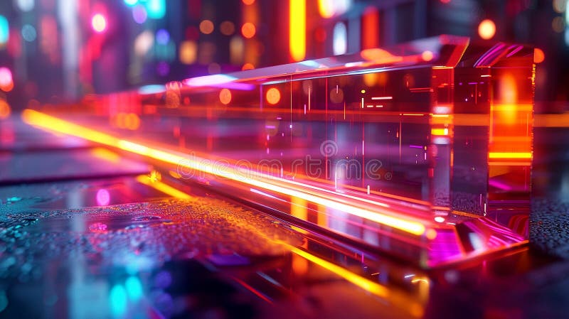 Neon Lights Reflecting on Wet Surface Stock Illustration - Illustration ...