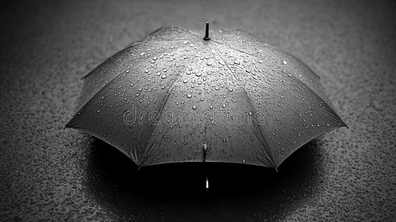 Wet Umbrella, Rain, Ground, Dark Background, Protection Stock Photo ...