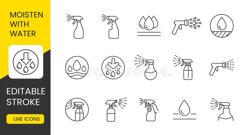 Wet with Water or Moisten before Using Mounting Foam, Vector Line Icon ...