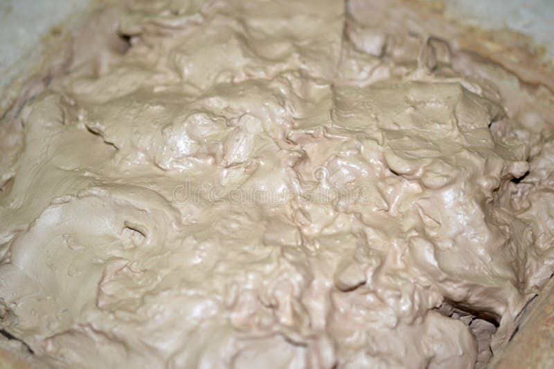 Wet White Clay Closeup. Abstract Pieces of Wet Clay on the Table Stock ...