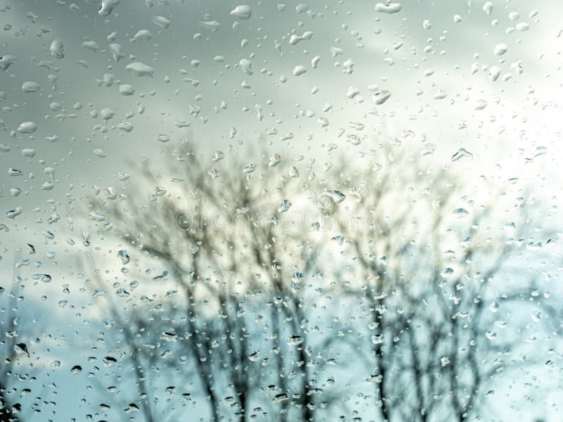 Wet Window with Rain Drops and a Cloudy Sky Outside Stock Photo - Image ...