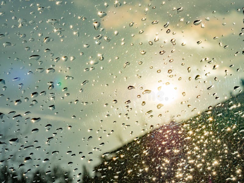 Wet Window with Rain Drops and a Cloudy Sky Outside Stock Image - Image ...