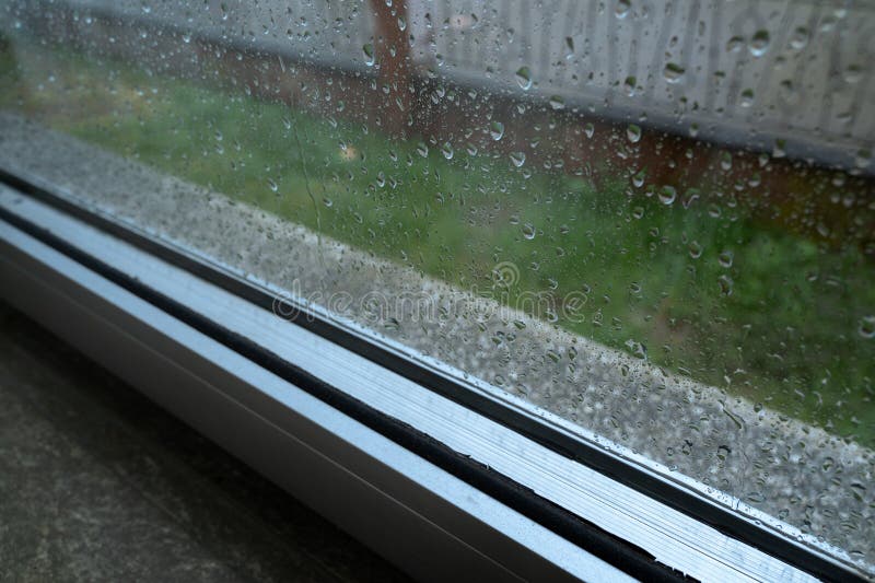 Wet Window with Rain Drops in Spring Stock Photo - Image of drop ...