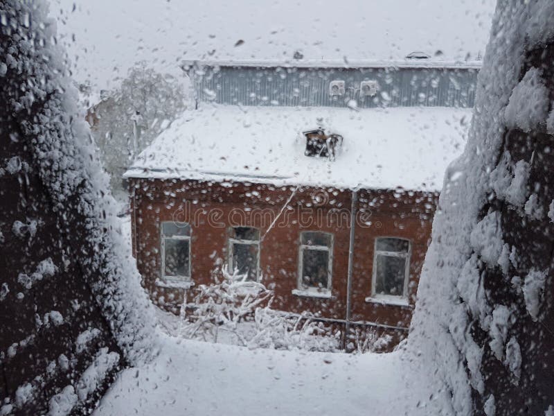 Wet Window. View from the Window. Stock Photo - Image of snowfall, snow ...