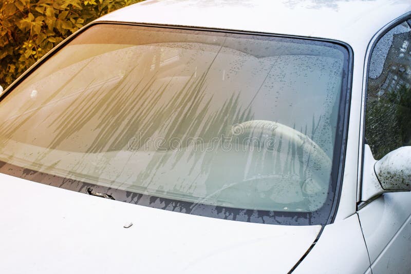 Wet the Windshield of the Car after the Rain is Not Rubbed by the ...