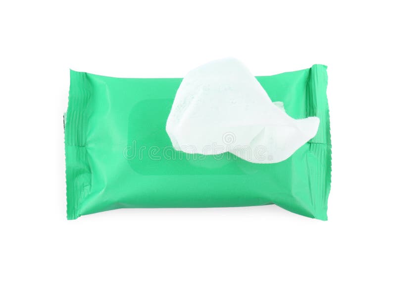 Wet Wipes Flow Pack Isolated on White, Top View Stock Image - Image of ...