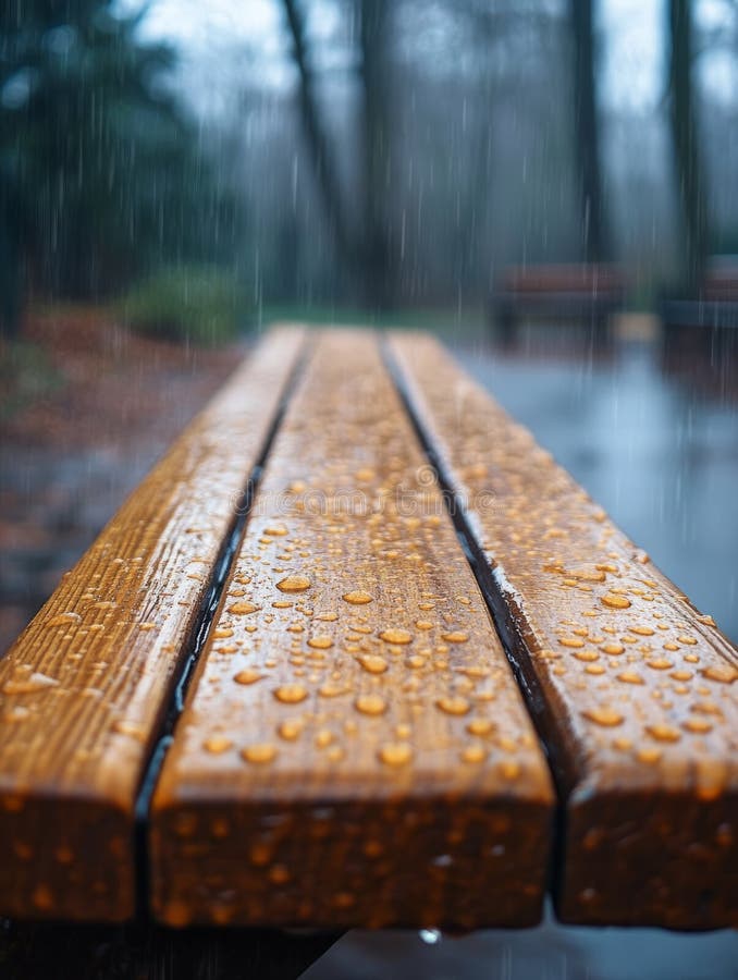 Wet Wooden Bench Rainy Park Setting Stock Photos - Free & Royalty-Free ...