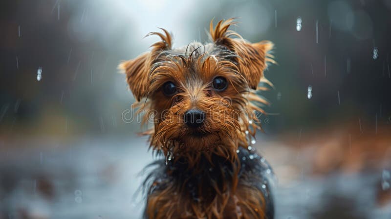Wet Yorkshire Terrier in Rain Stock Photo - Image of autumn, animal ...