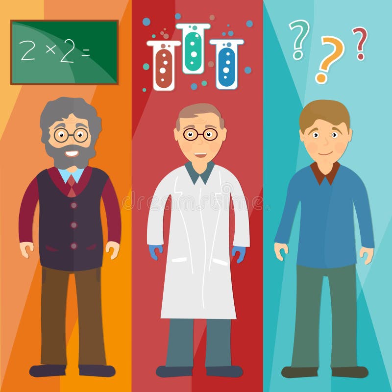 Wetenschap En Onderwijs: Professor, Wetenschapper, Student Vector ...