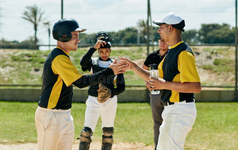 Weve Got this. Two Handsome Young Baseball Players Cheering while ...
