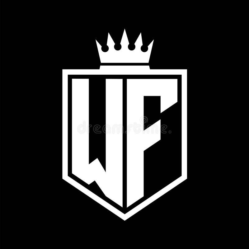 WF Logo Monogram Bold Shield Geometric Shape with Crown Outline Black ...