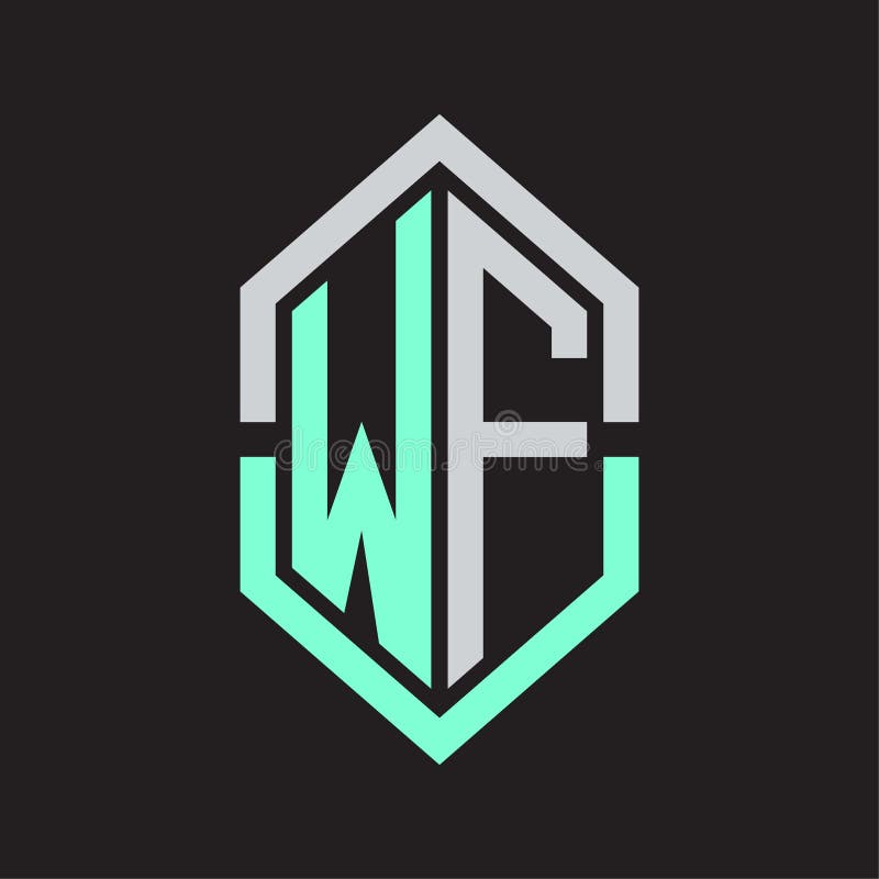 WF Logo Monogram with Hexagon Shape and Outline Slice Style Stock ...