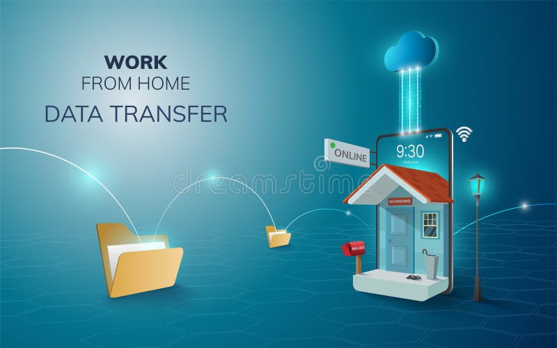 Digital Online Work from Home Data Transfer Cloud Backup on Phone Stock ...