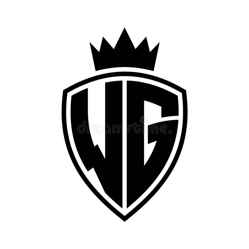 WG Letter Monogram Shield and Crown Outline Shape with Black and White ...