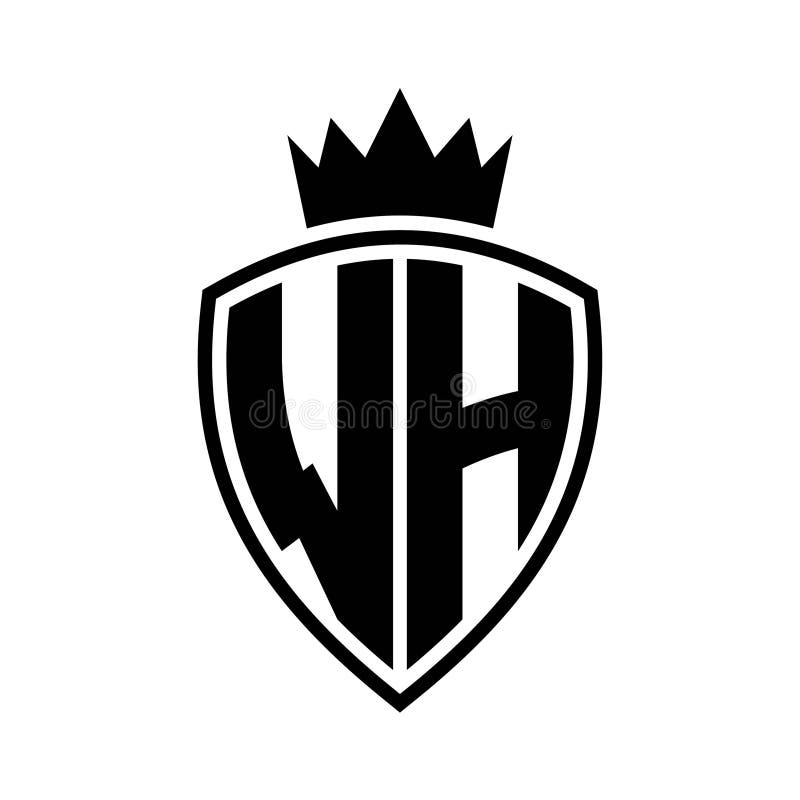 WH Letter Monogram Shield and Crown Outline Shape with Black and White ...