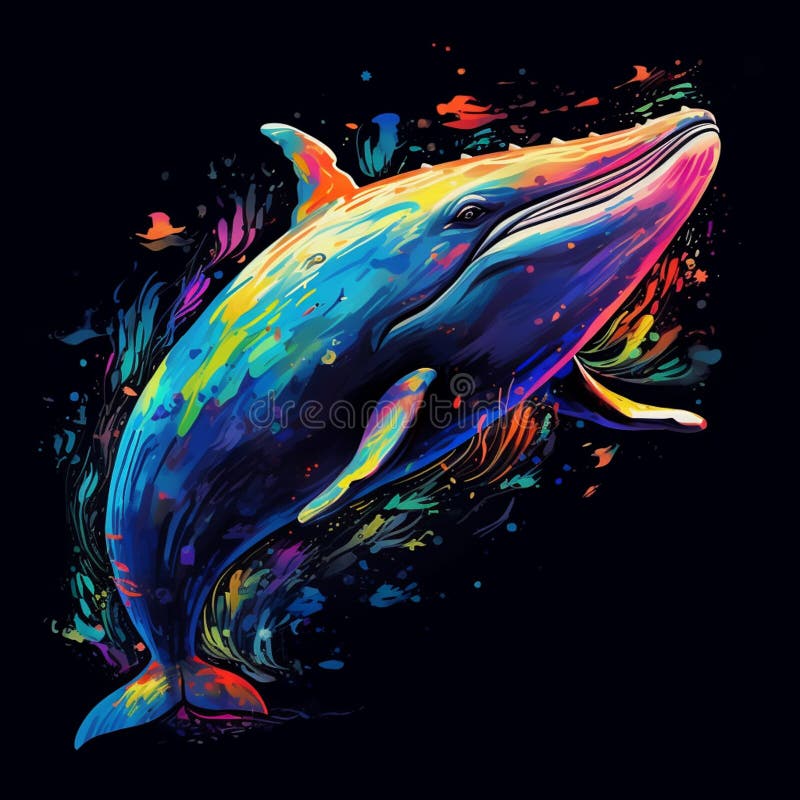 Whale. Abstract, Neon, Multi-colored Portrait of a Whale on a Dark ...