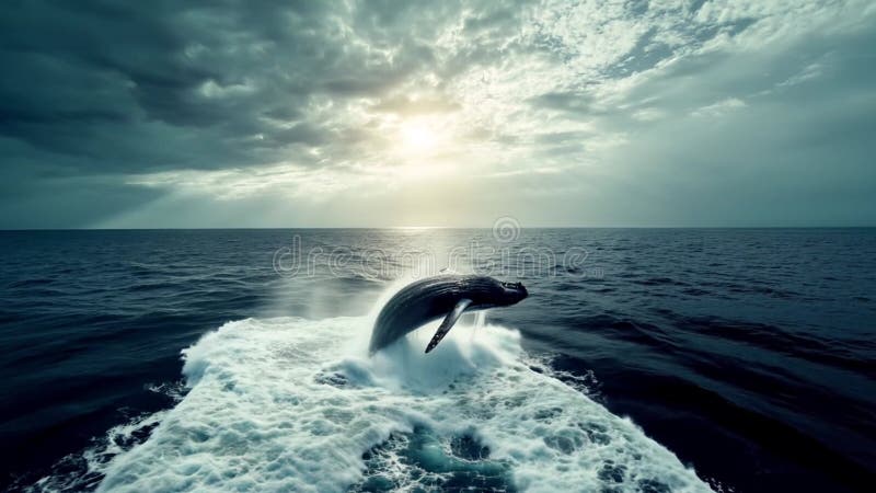 Whale Breaches and Falls on Back in Dramatic Slow Motion Splash. Stock ...