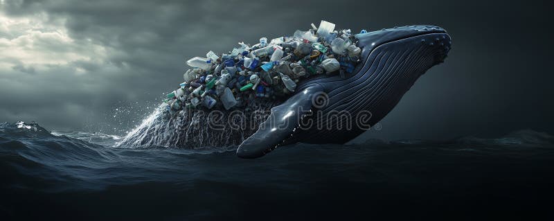 Whale Breaches the Surface of the Ocean with a Load of Plastic Waste ...