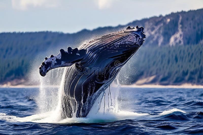Whale Breaching a Humpback Whale Breaching the Surface of the Wa Stock ...