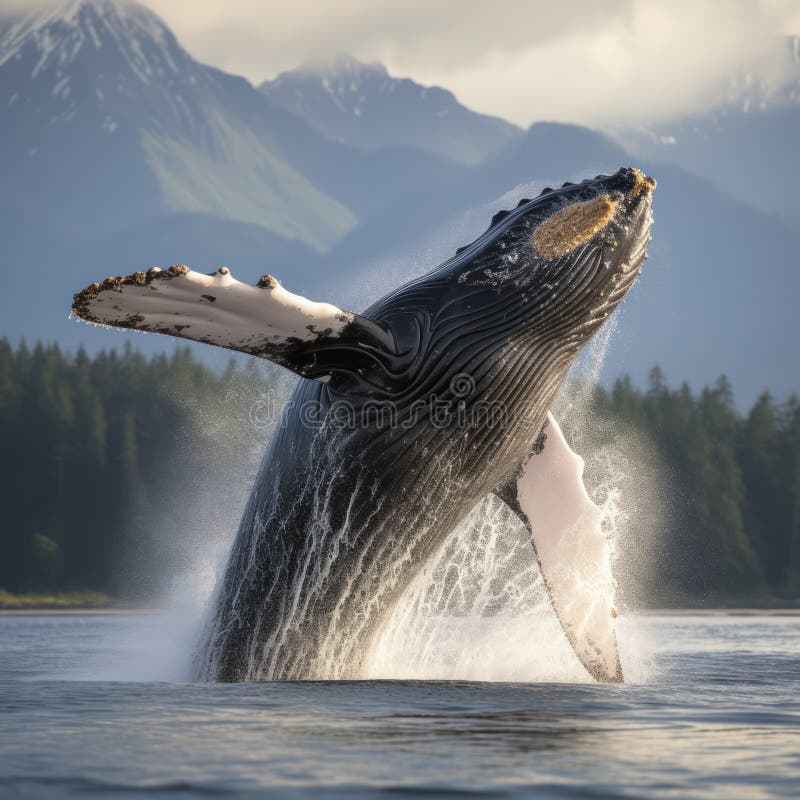 Whale Breaching Out of Water Stock Illustration - Illustration of ...