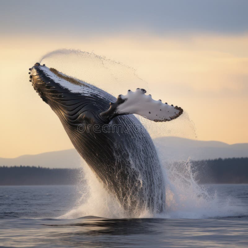 Whale Breaching Out of Water Stock Illustration - Illustration of ...