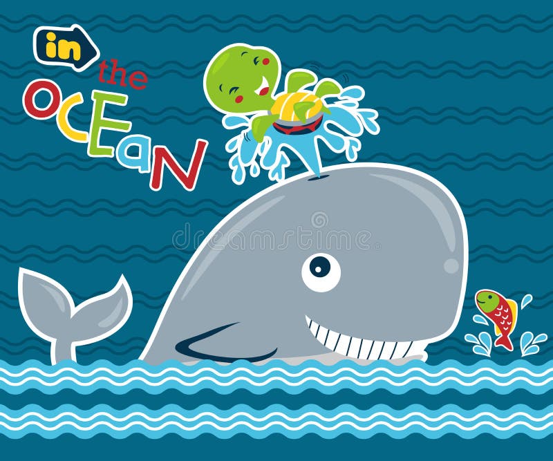 Whale Cartoon with Friends, Turtle, Fish Stock Vector - Illustration of ...