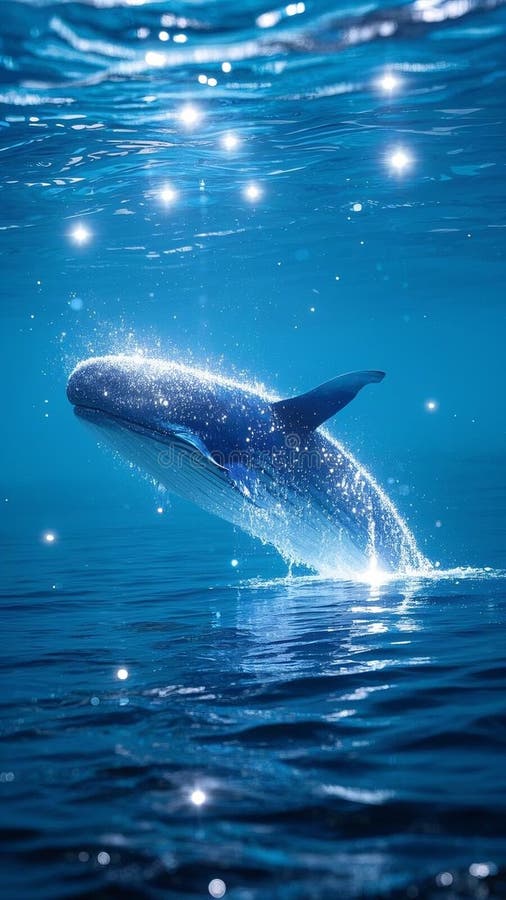 A Whale Covered in Starlight Swims in the Sea and Leaps Out of the ...