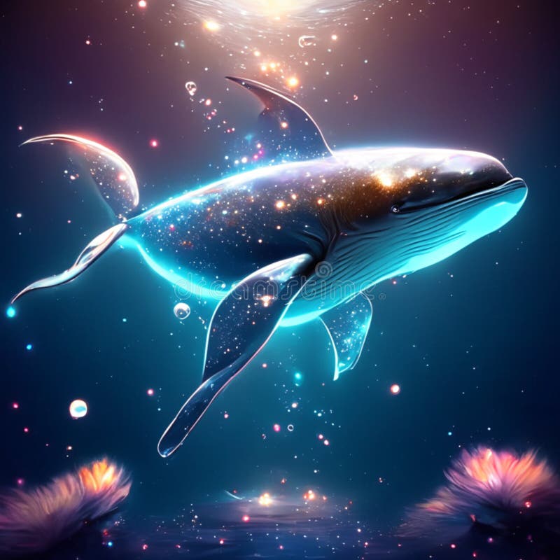 Whale in Deep Space. Vector Illustration in Cartoon Style. Underwater ...