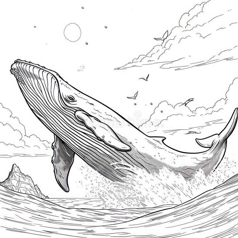 Whale Drawing Coloring Book Page Stock Illustration - Illustration of ...