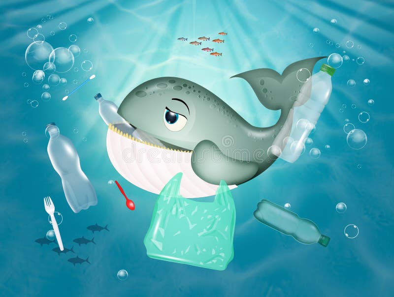 Whale eats plastic stock illustration. Illustration of bags - 161839061