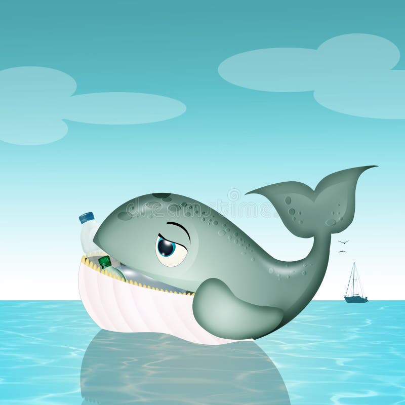 Whale eats plastic waste stock illustration. Illustration of recycling ...