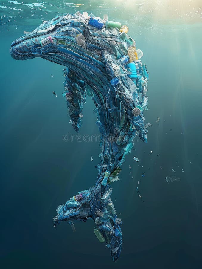 Whale Formed from Assortment of Plastic Debris, Underwater Setting ...