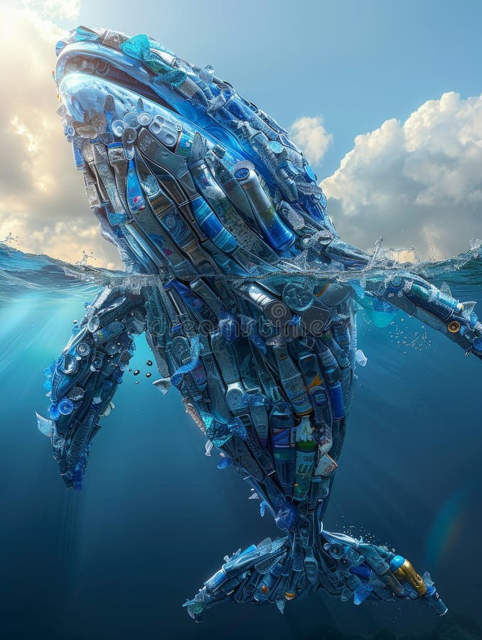 Whale Formed from Assortment of Plastic Debris, Underwater Setting ...