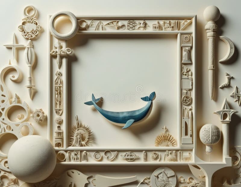 Whale in Frame Surrounded by Various Objects Stock Illustration ...