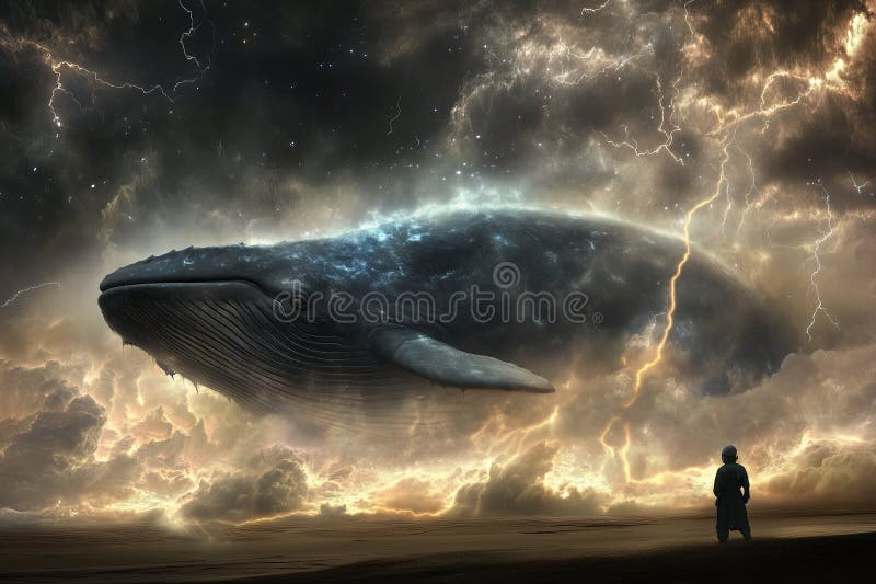 Whale in Nebula Lightning Storm Stock Illustration - Illustration of ...
