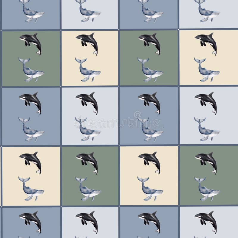 Whale and Orca Pattern Design for Seamless Textile Wrapping Paper Stock ...