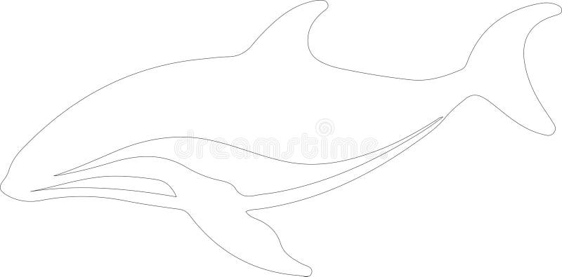 Whale Outline. Black and White Drawing in Cartoon Style. Line Coloring ...